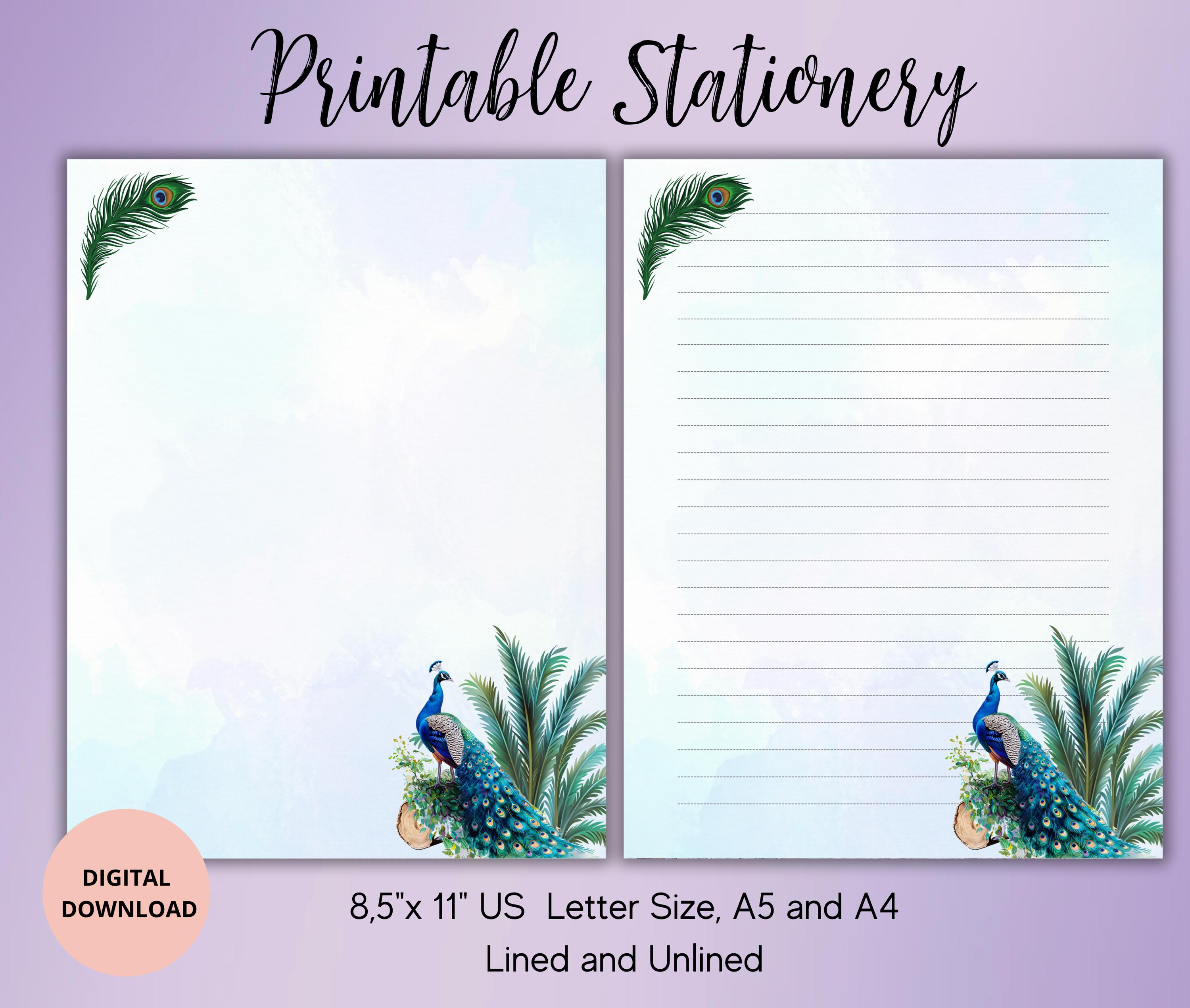 Peacock Stationery Set-bird Writing Paper Unlined Lined A4/A5/US Letter ...