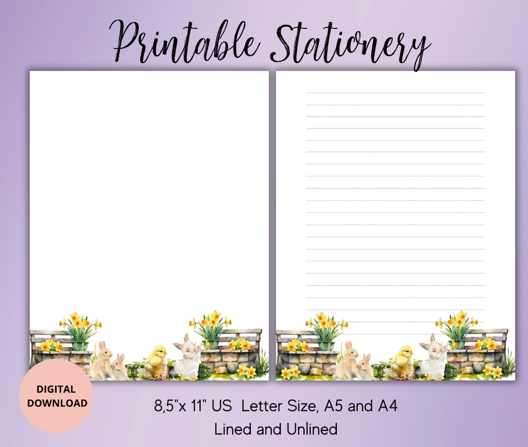 Cute Animal With Daffodils Printable Stationery-spring Flower Print ...