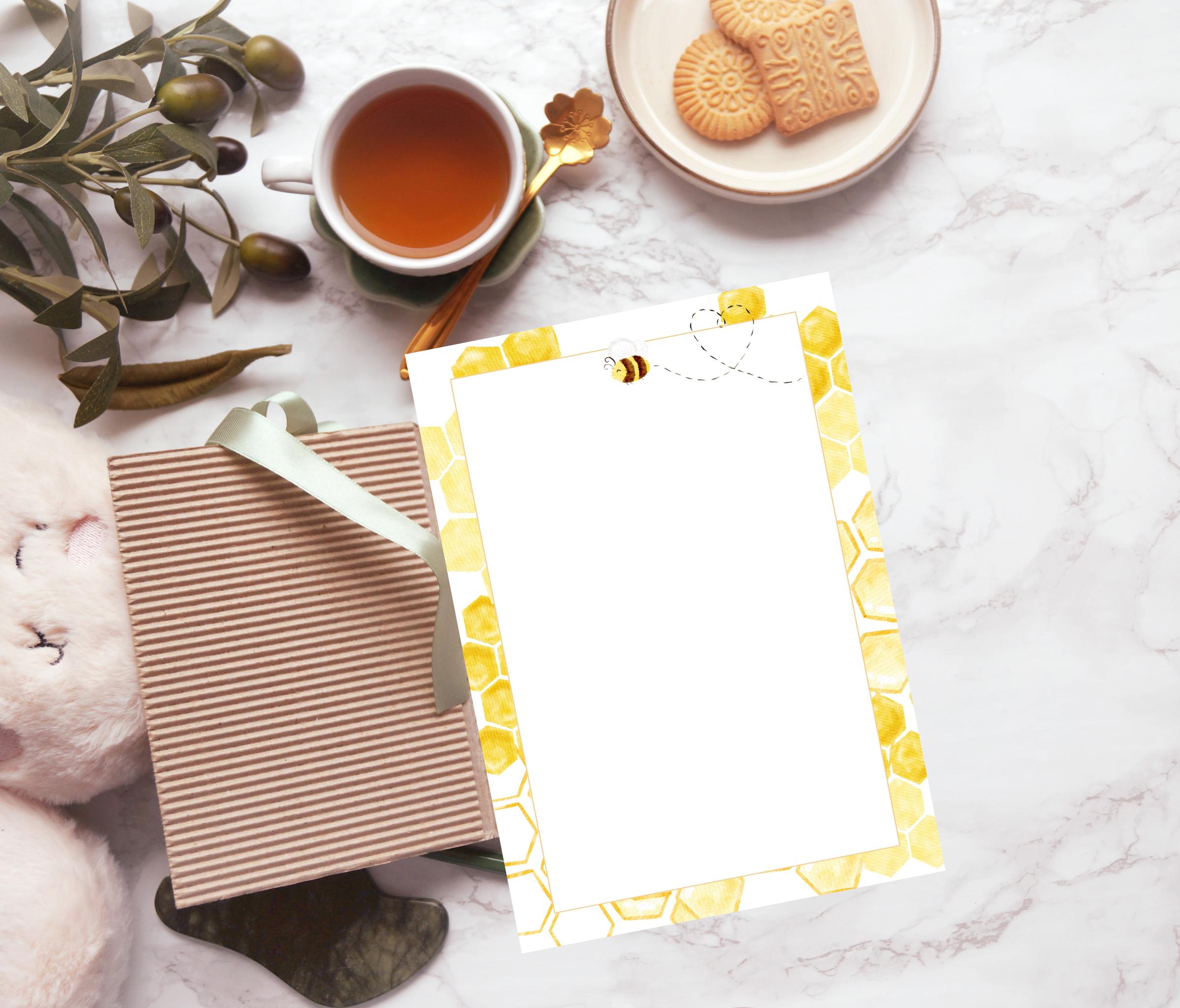 Bee With Flower Printable Stationery-bee Honey Writing Paper Unlined ...