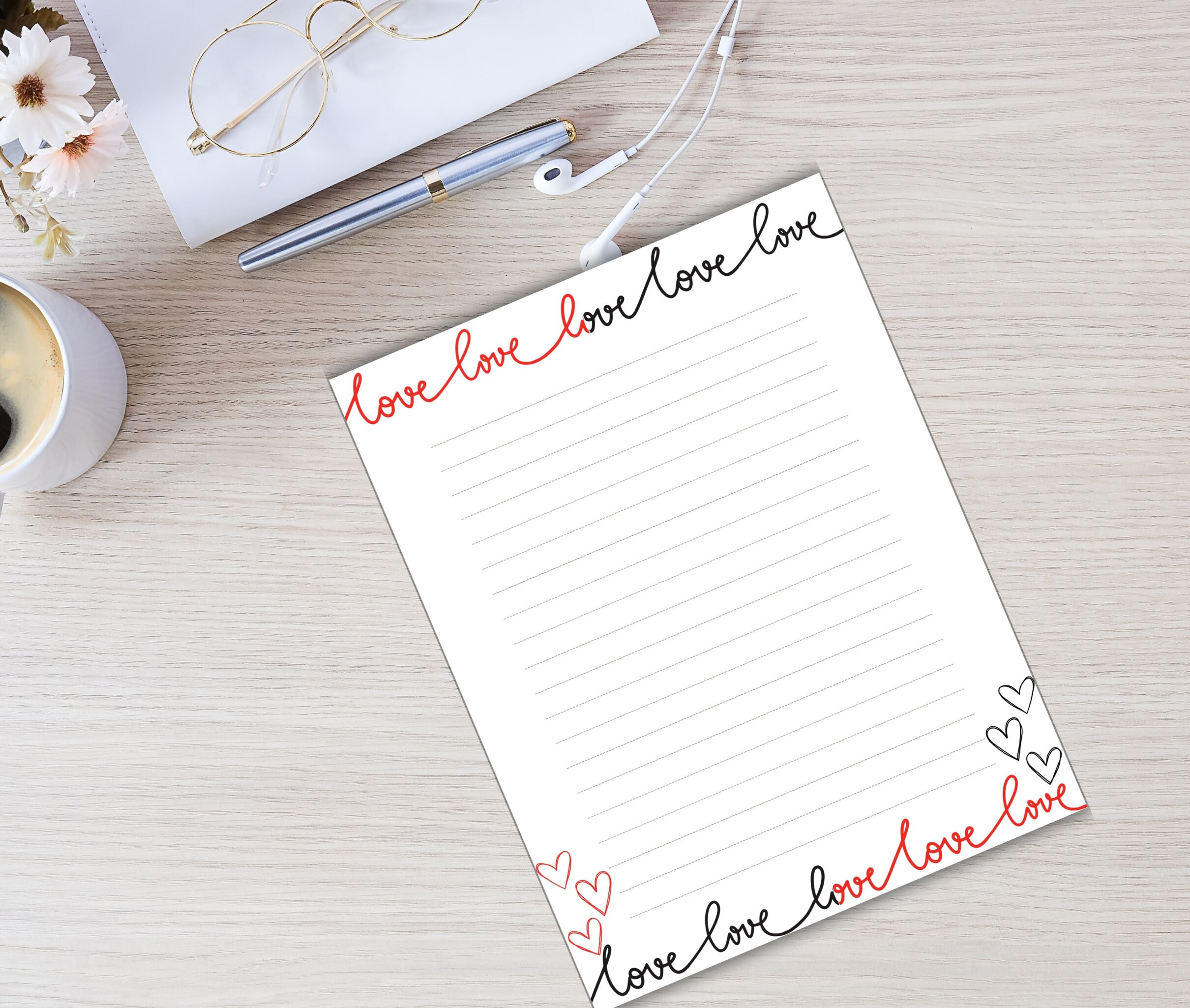 Love Note-love Printable Stationary-valentine's Day Writing Paper ...