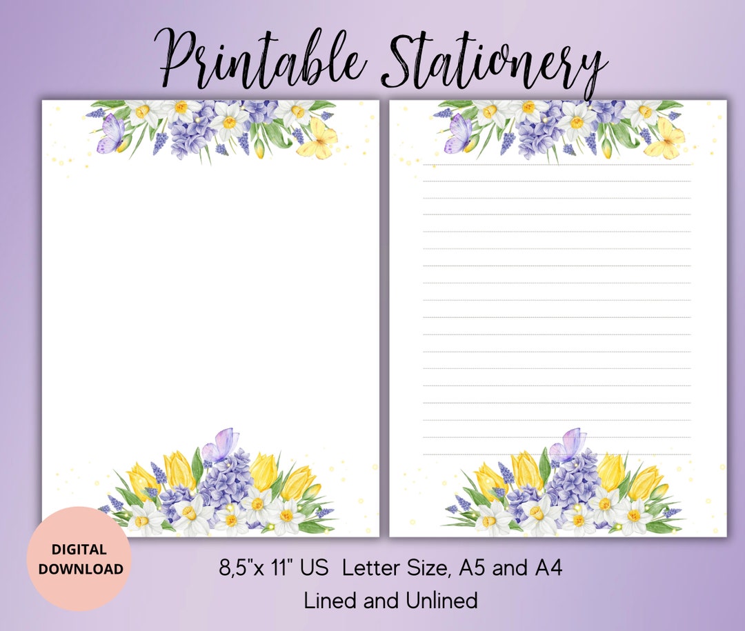 Spring Flower Printable Stationary-tulips Daffodils Flower Writing ...