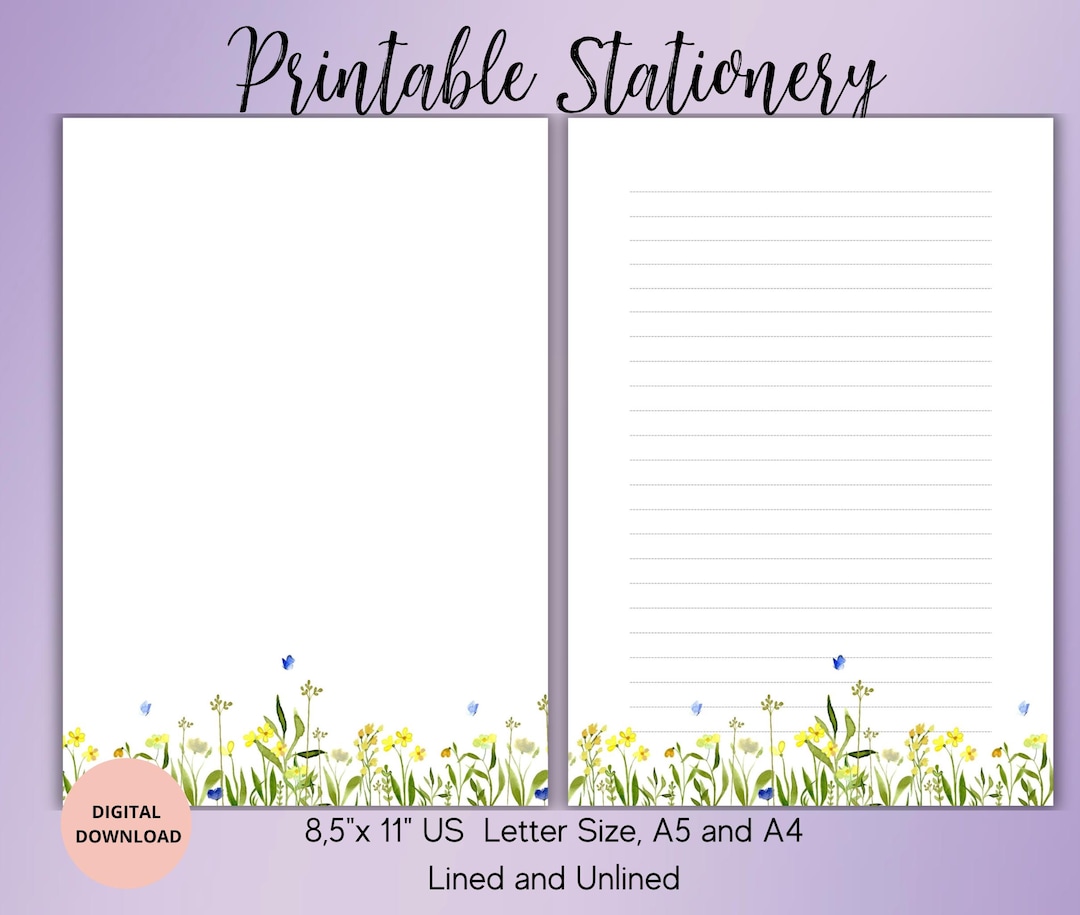 Floral Writing Paper Letter A4,A5,US Letter,instant Download,lined ...