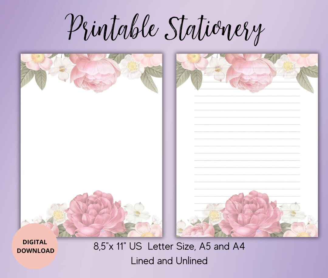 Printable Stationary Watercolor Flower Writing Paper/pen Pal Supplies ...
