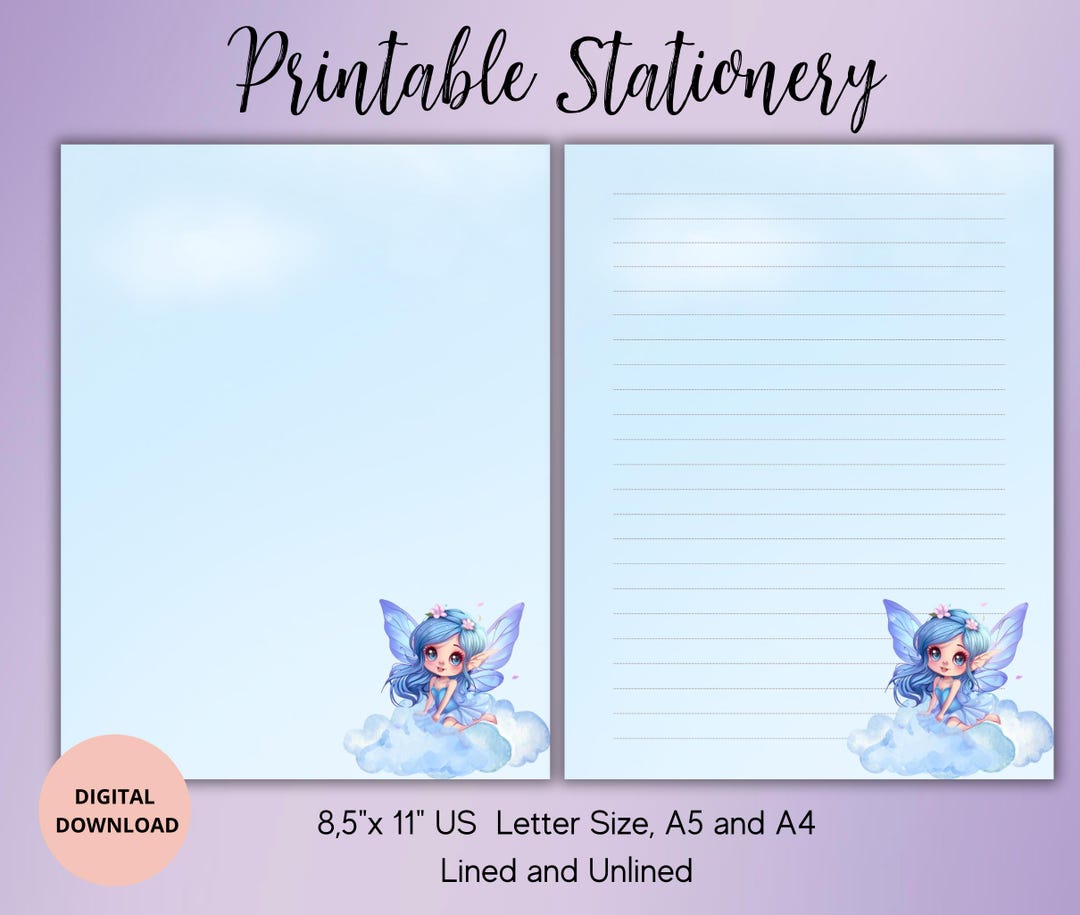Fairy on the Cloud Writing Paper Set Lined Unlined A4/A5/US Letter ...