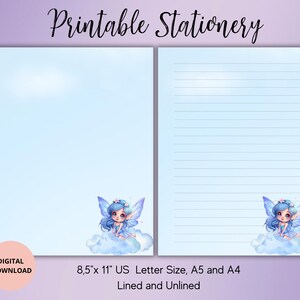 Fairy on the Cloud Writing Paper Set Lined Unlined A4/A5/US Letter ...
