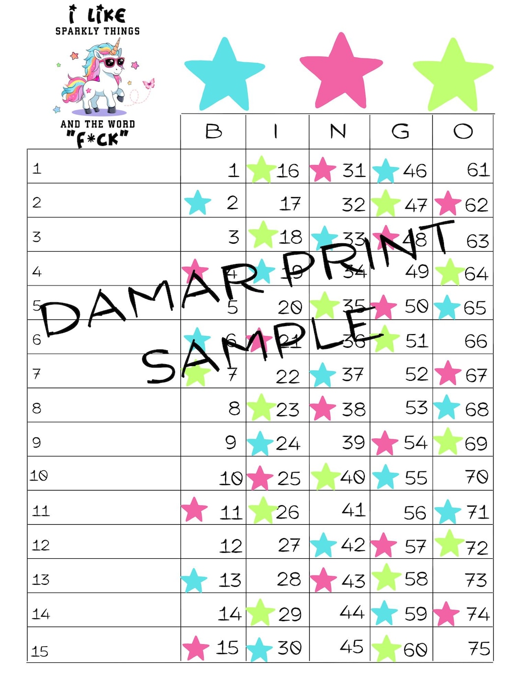 Funny Unicorn Printable Bingo Boards-instant Download -funny Bingo ...