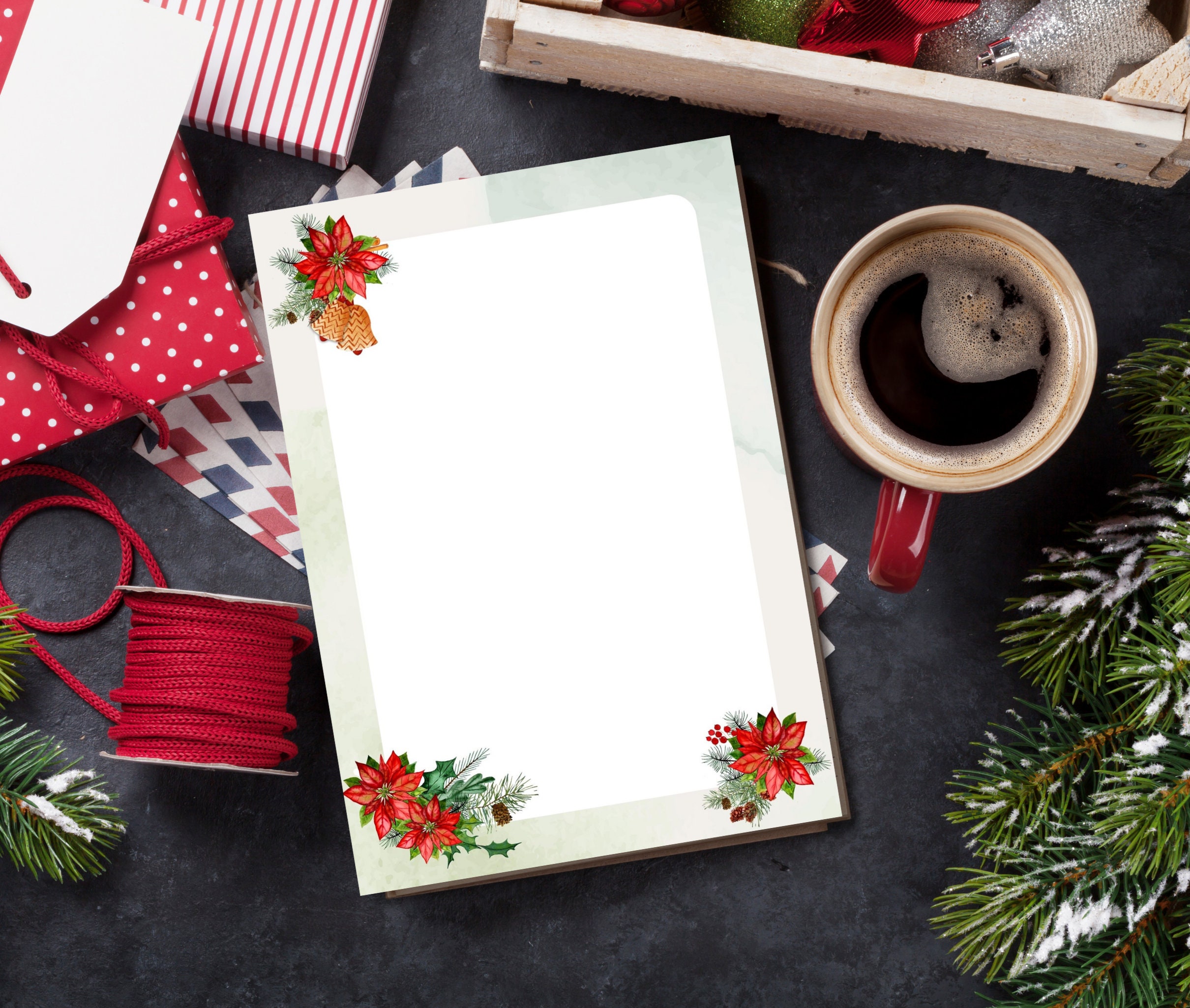 Christmas Poinsettia Printable Stationery-christmas Flower Writing ...