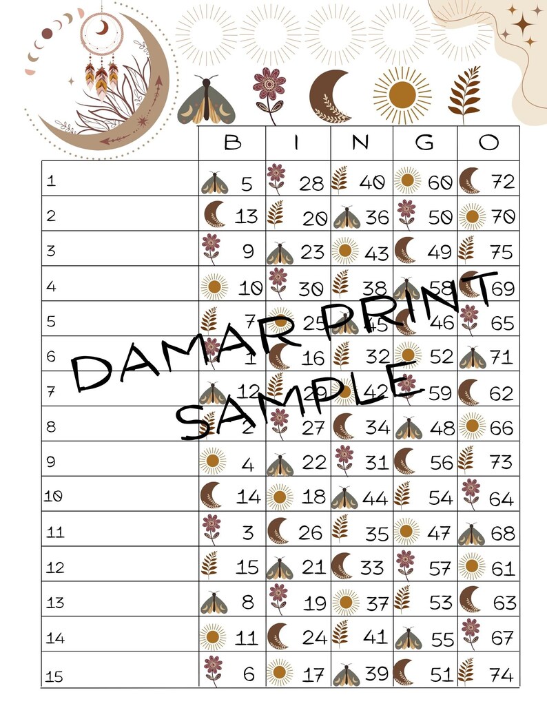 Boho Printable Bingo Boards-instant Download -boho Bingo Boards ...