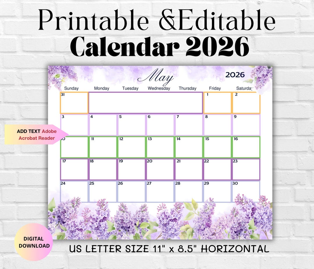 Editable May 2026 Calendar-printable Monthly Planner for Family, School ...