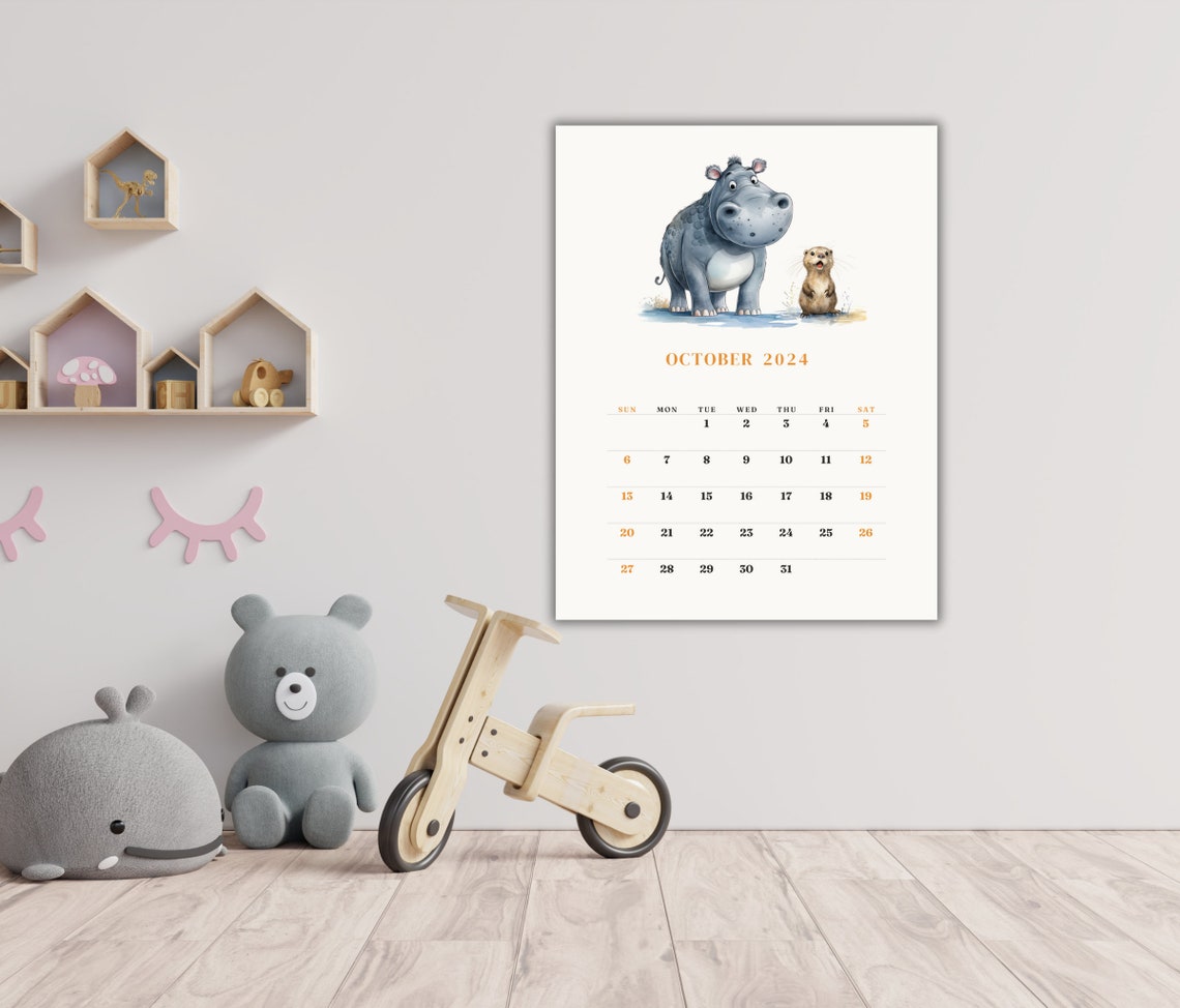 Safari Animal Printable 2024 Calendar-cute Kids School Homeschool ...
