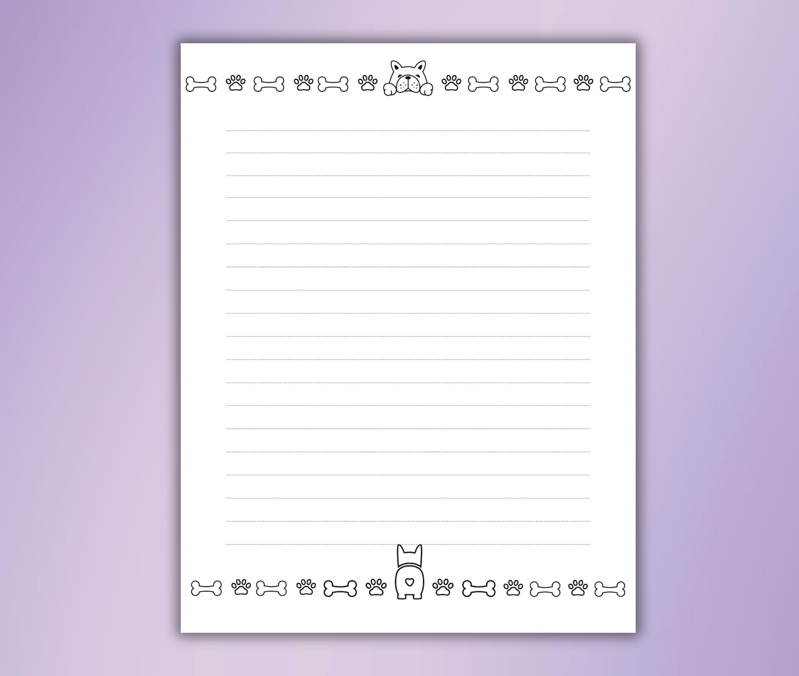 Dog Lover Printable Stationery-dog Paw Writing Letter Paper Set Lined ...
