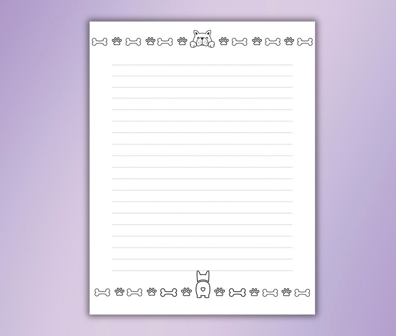 Dog Lover Printable Stationery-dog Paw Writing Letter Paper Set Lined ...