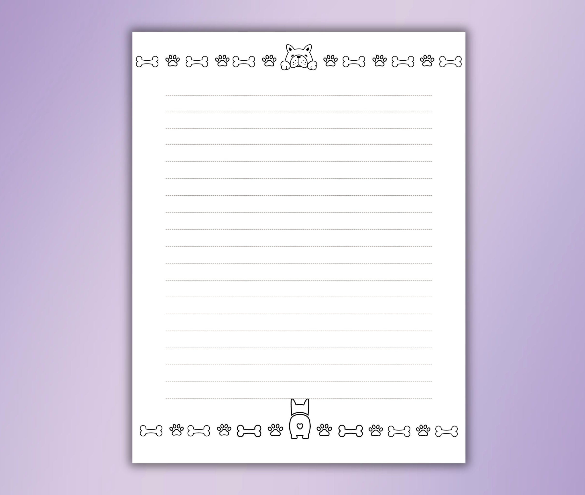 Dog Lover Printable Stationery-dog Paw Writing Letter Paper Set Lined ...