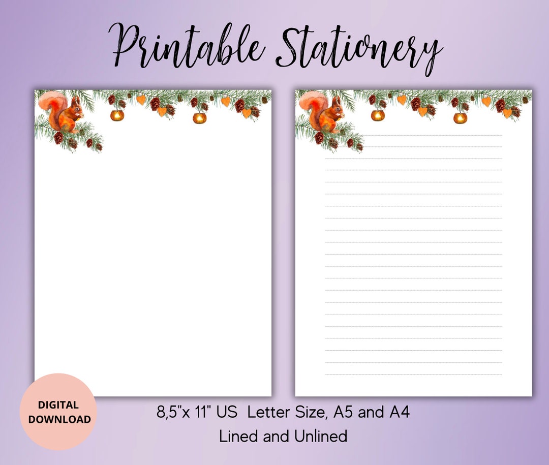 Squirrel Stationery,winter Printable Stationery,animal Stationary,cute ...