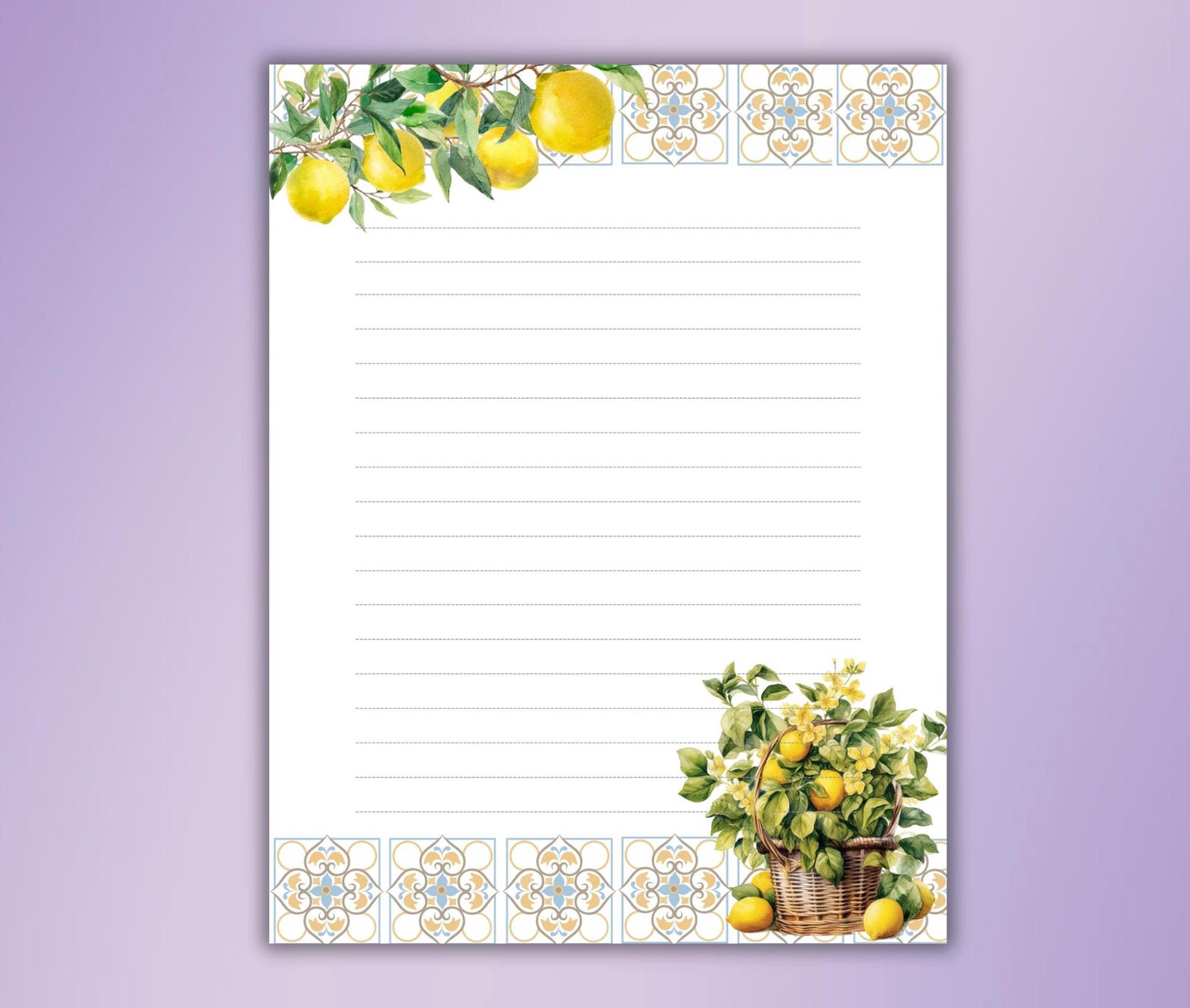 Lemon Printable Stationery-fruit Printable Writing Paper Set Lined ...