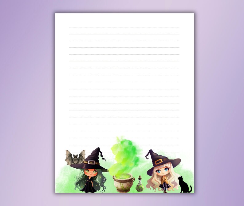 Cute Halloween Witches Printable Stationary-halloween Writing Paper Set ...