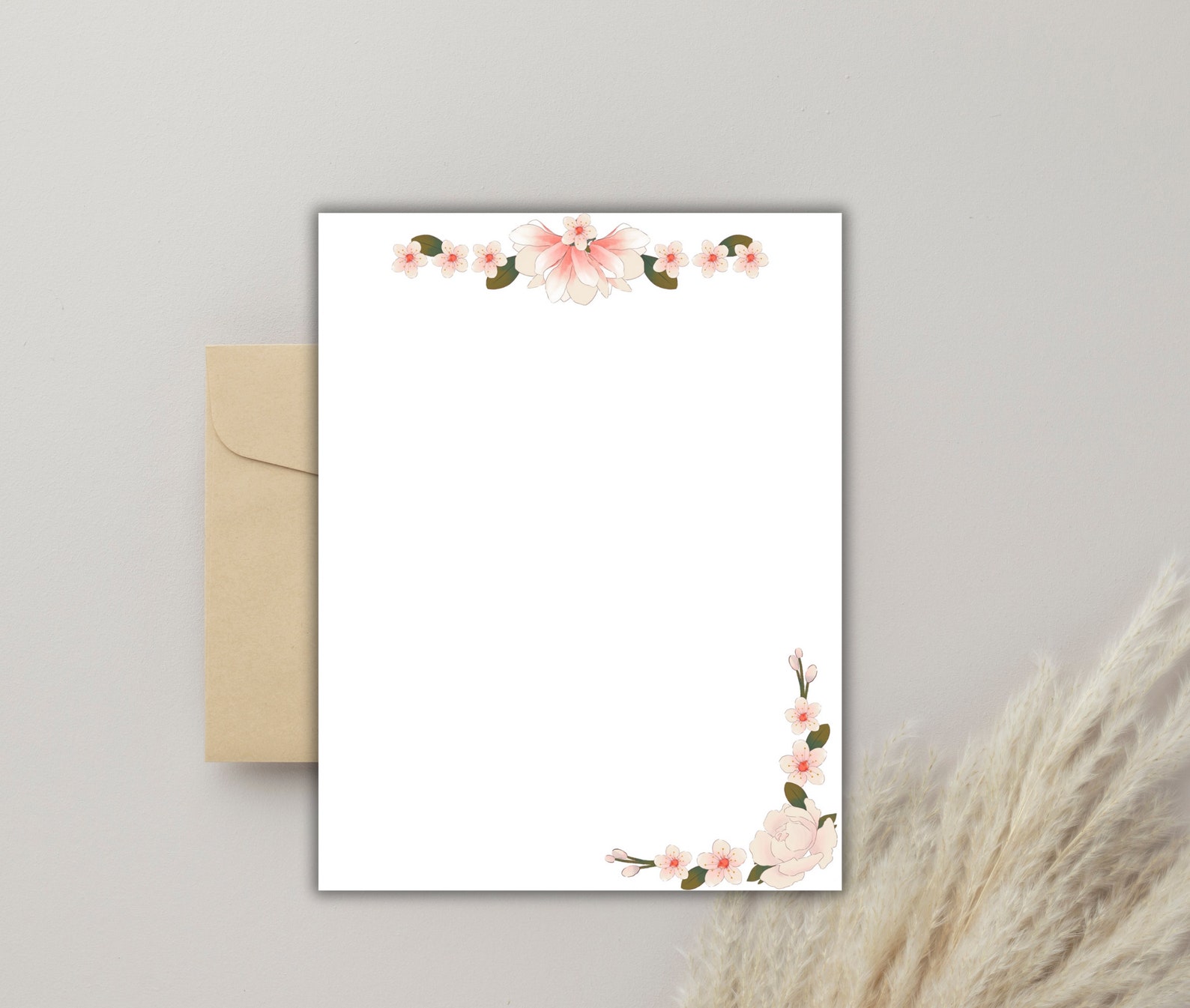 Flower Printable Stationery-floral Writing Paper Set A4/A5/US Letter ...