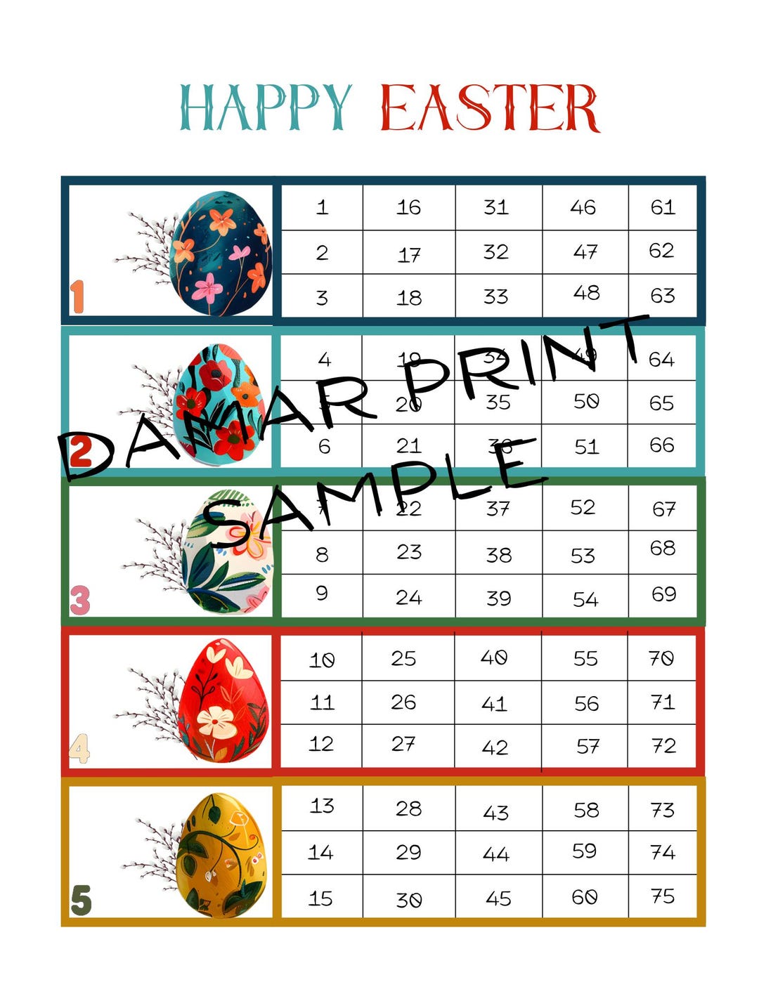 Easter Eggs Bingo Boards - Instant Download -printable Easter Bingo ...