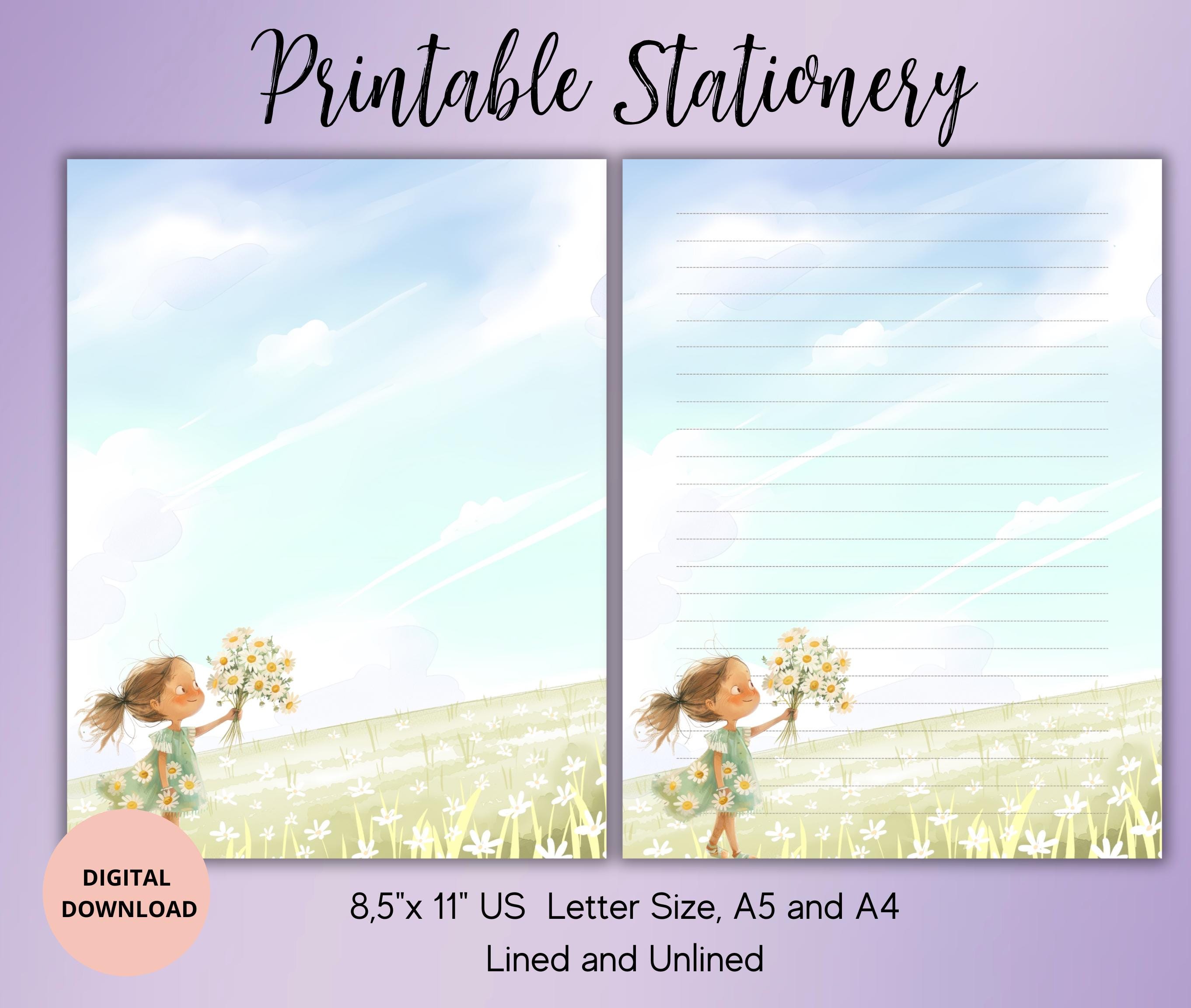 Girl With Daisy Printable Stationery-watercolor Summer Writing Paper ...