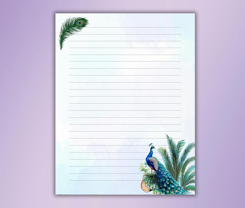 Peacock Stationery Set-bird Writing Paper Unlined Lined A4/A5/US Letter ...