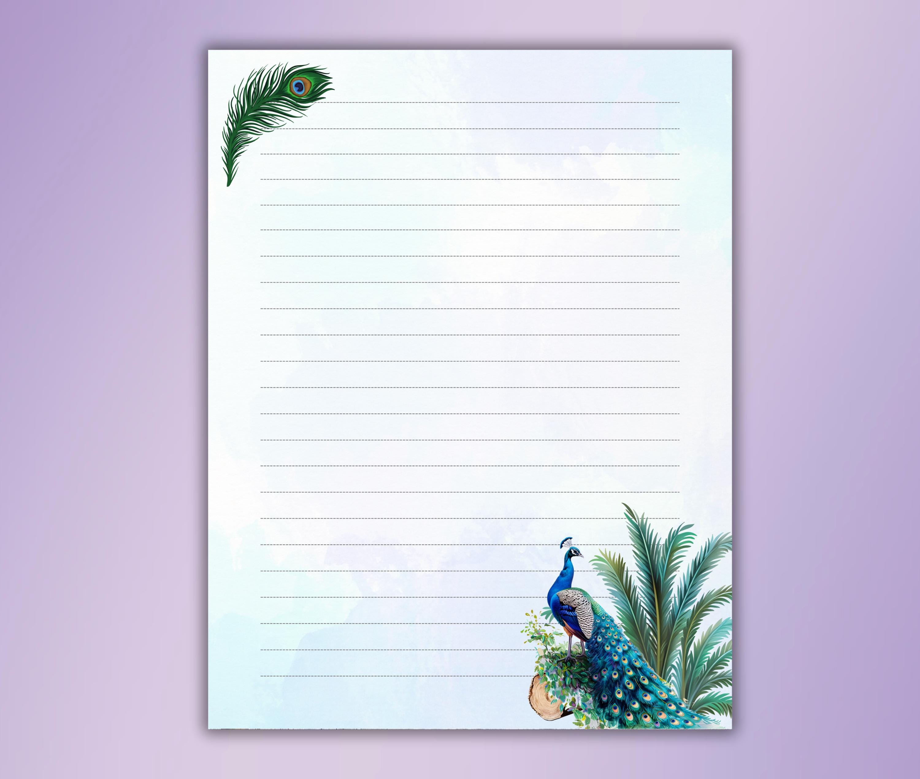 Peacock Stationery Set-bird Writing Paper Unlined Lined A4/A5/US Letter ...