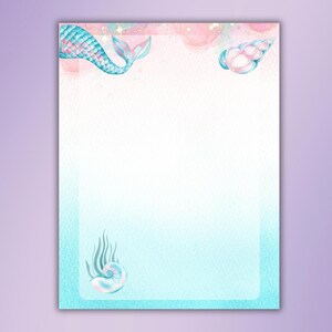 Printable Mermaid Letter Writing Paper Set,mermaid Stationery,marine Watercolor Writing Paper A4 ...