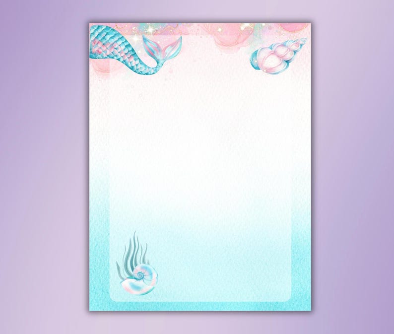 Printable Mermaid Letter Writing Paper Set,mermaid Stationery,marine ...