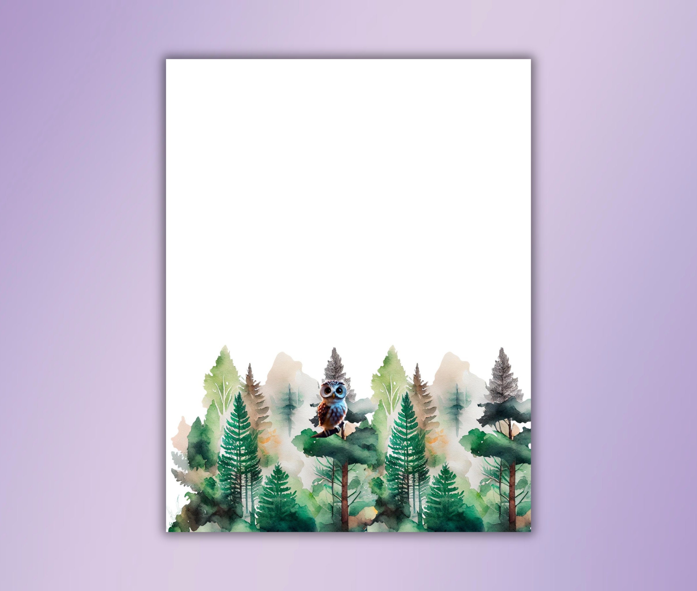 Forest Printable Stationary-trees Writing Paper,watercolor Digital ...