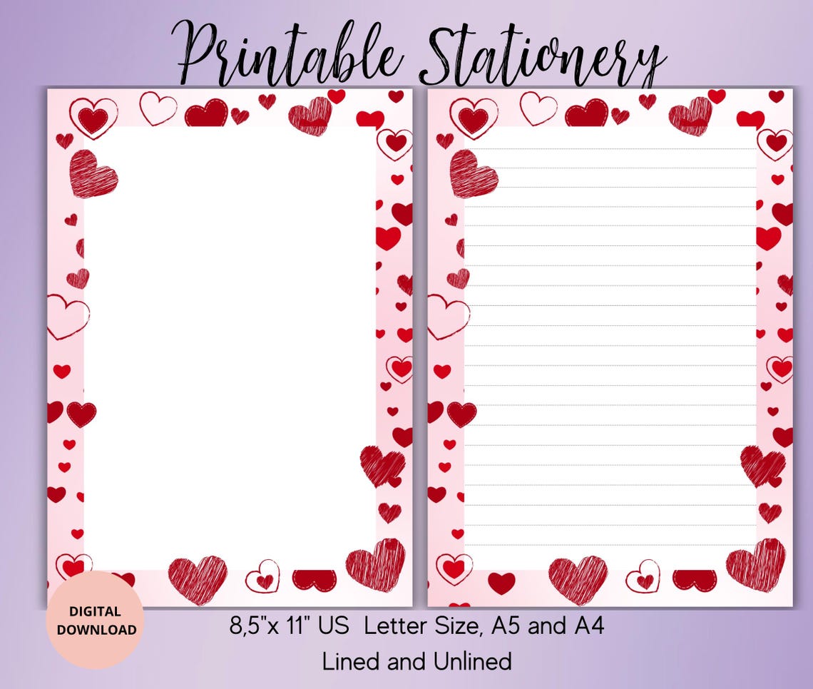 Hearts Printable Stationery-valentine's Day Printable Writing Paper ...