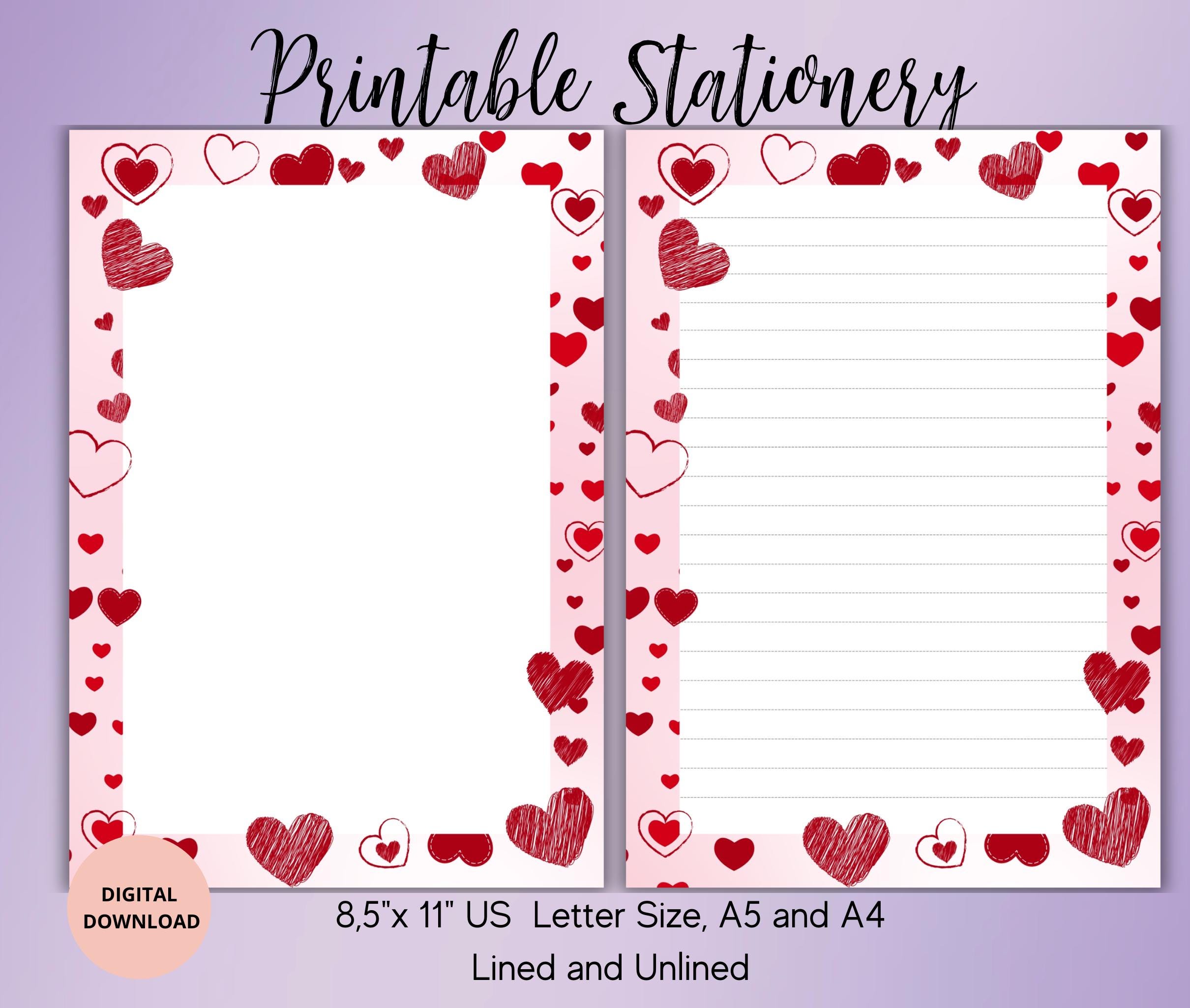 Hearts Printable Stationery-valentine's Day Printable Writing Paper ...