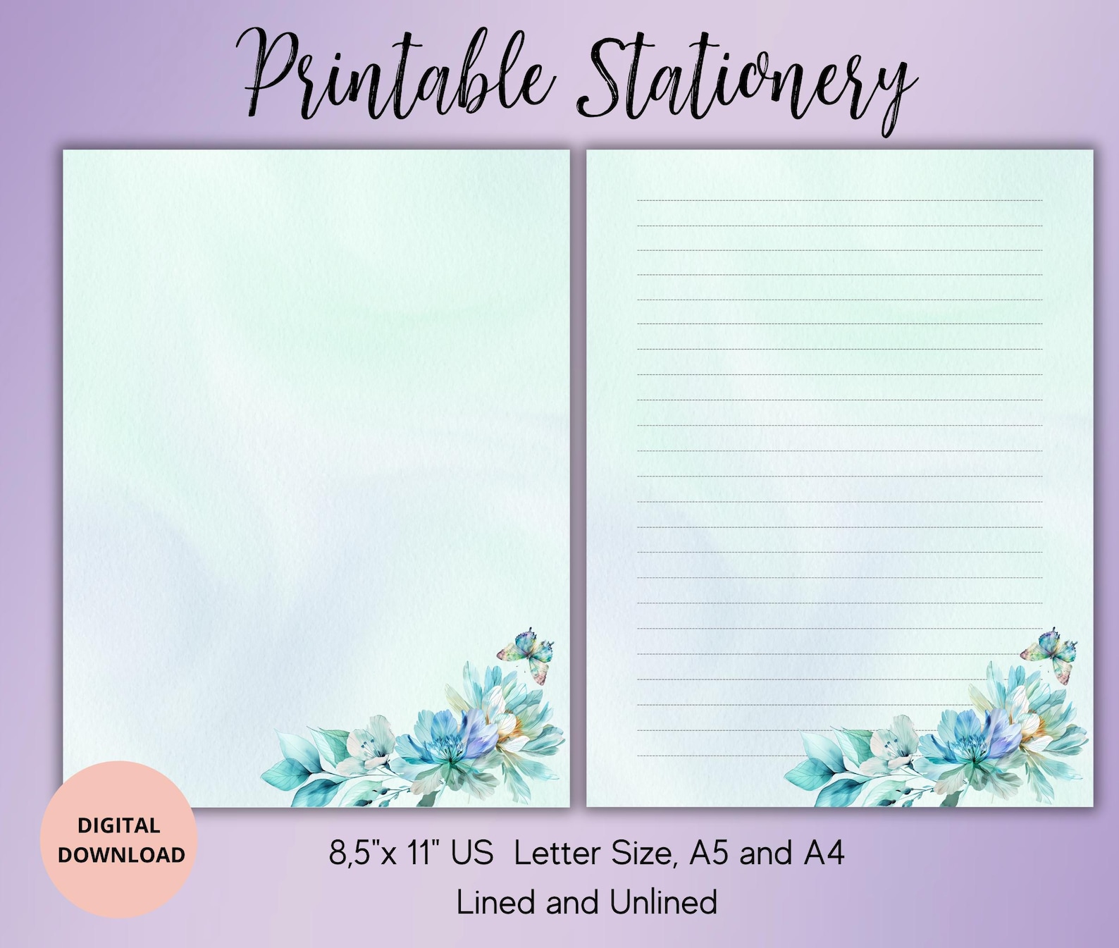 Watercolor Flower Stationery Set-flower Writing Paper Unlined Lined A4 ...