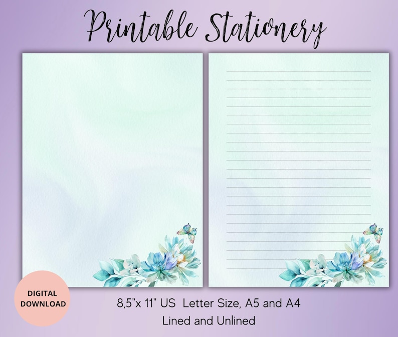 Watercolor Flower Stationery Set-flower Writing Paper Unlined Lined A4 ...