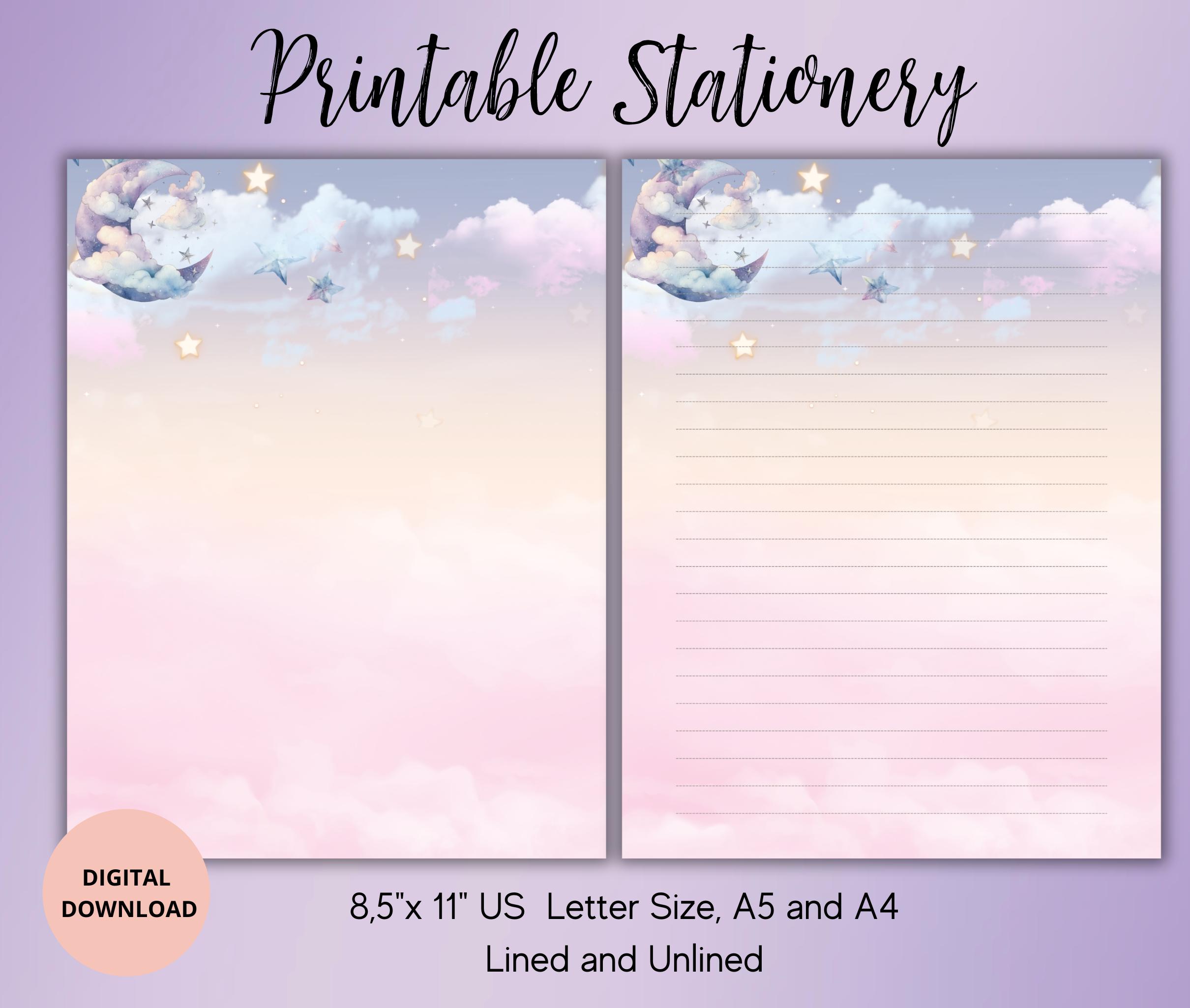 Moon and Stars Printable Stationery-writing Paper Set Unlined Lined A5 ...