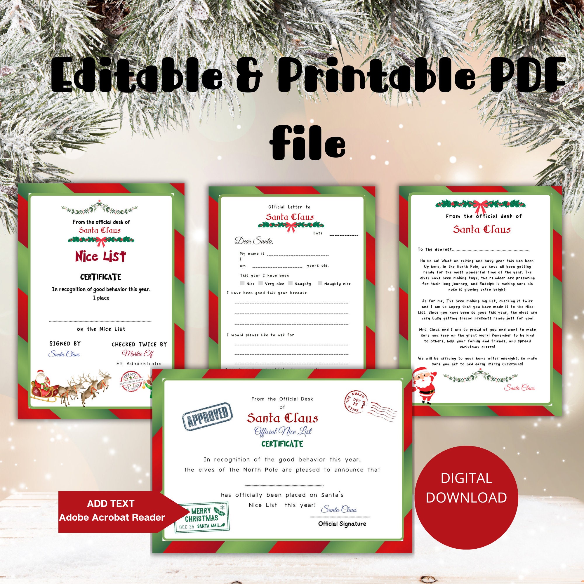 Letter to Santa Claus-printable Editable Nice List Certificate Bundle ...