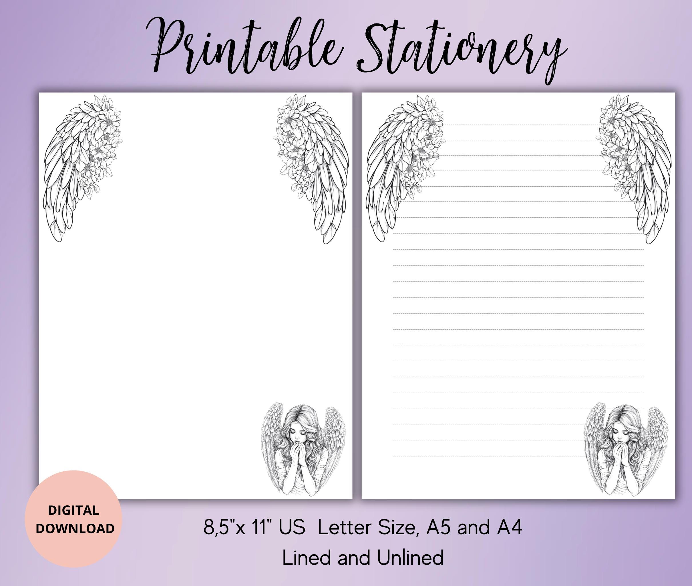 Angel Wings Printable Stationery Set -coloring Wings Writing Paper Set ...