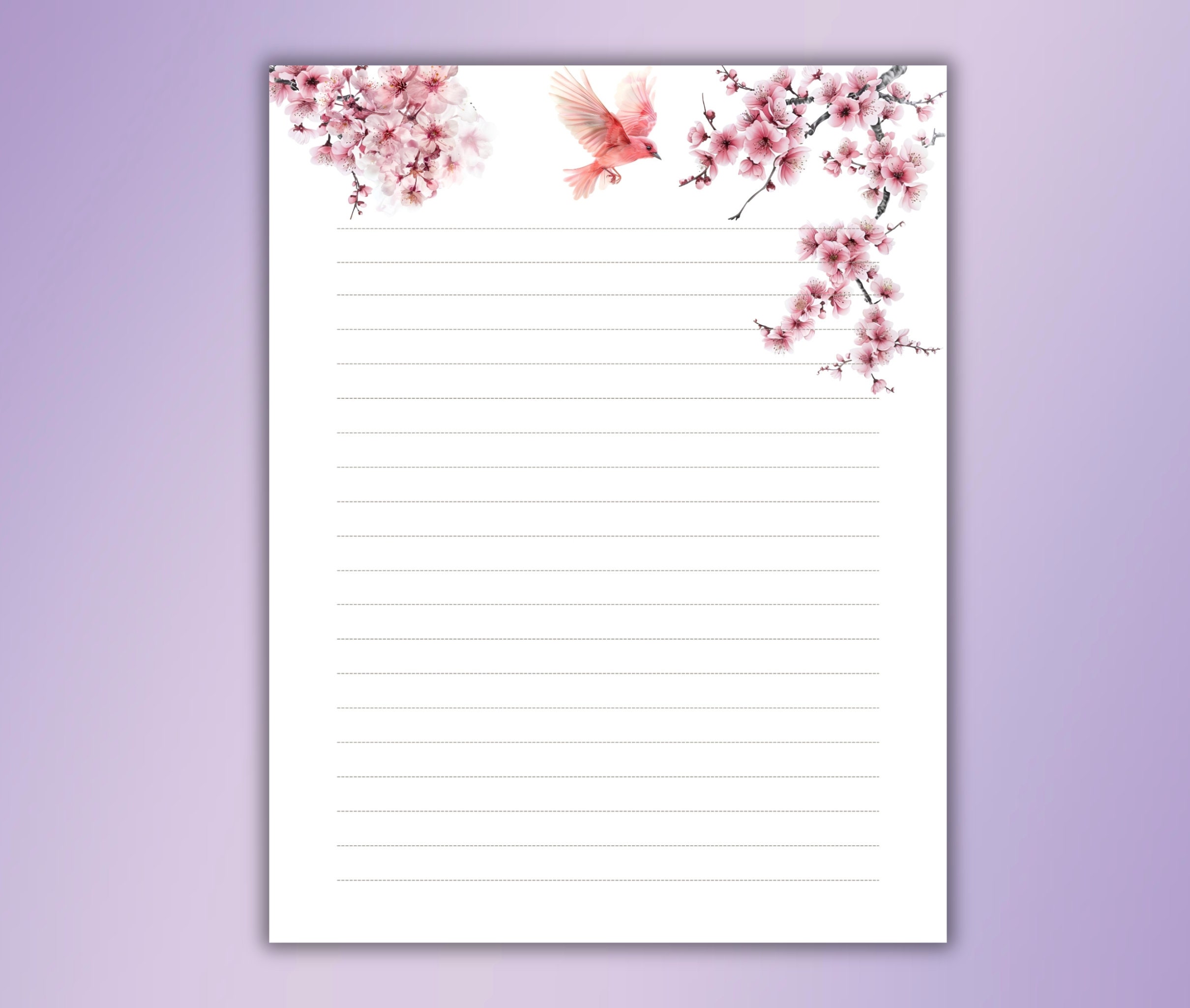 Cherry Blossom and Bird Printable Sationery-sakura Writing Paper Set ...