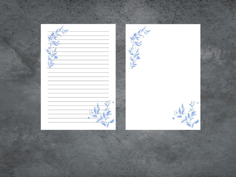 Flower Printable Writing Paper Bundle-blue Floral Stationary ...