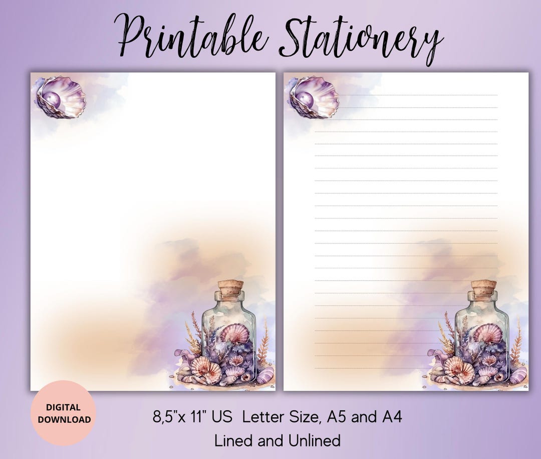 Sea Marine Printable Stationery, Ocean Writing Set,watercolor Writing Paper Letter A4,A5,US ...