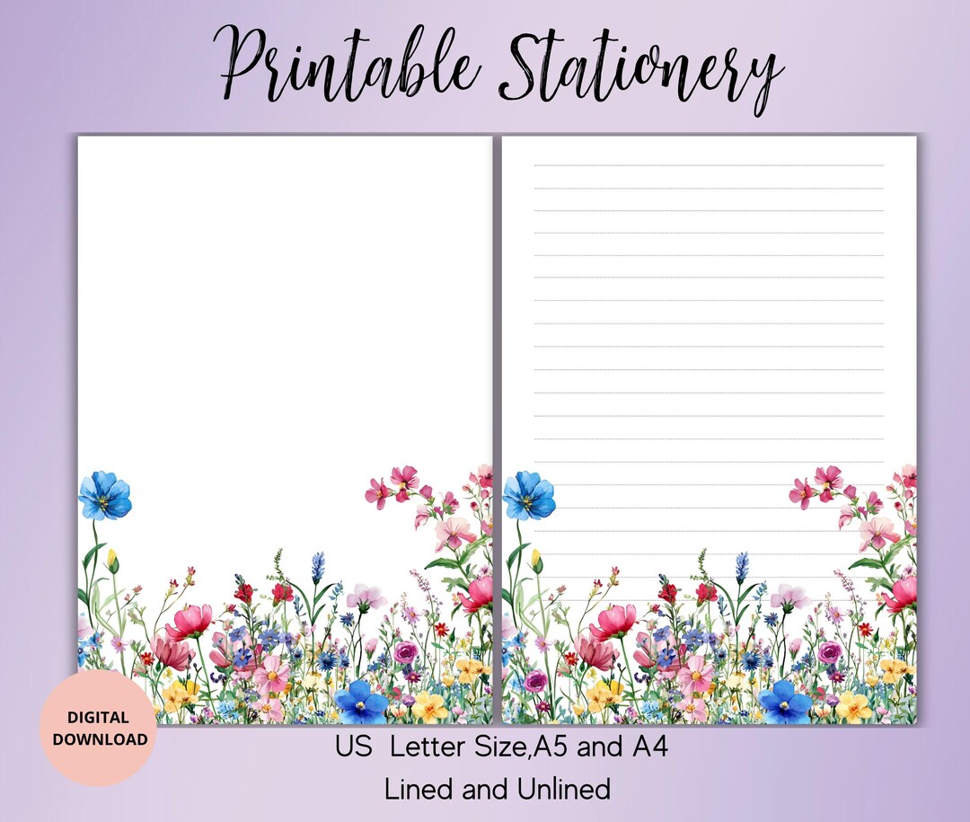Wildflower Printable Stationery-flower Writing Paper Unlined Lined A5 ...