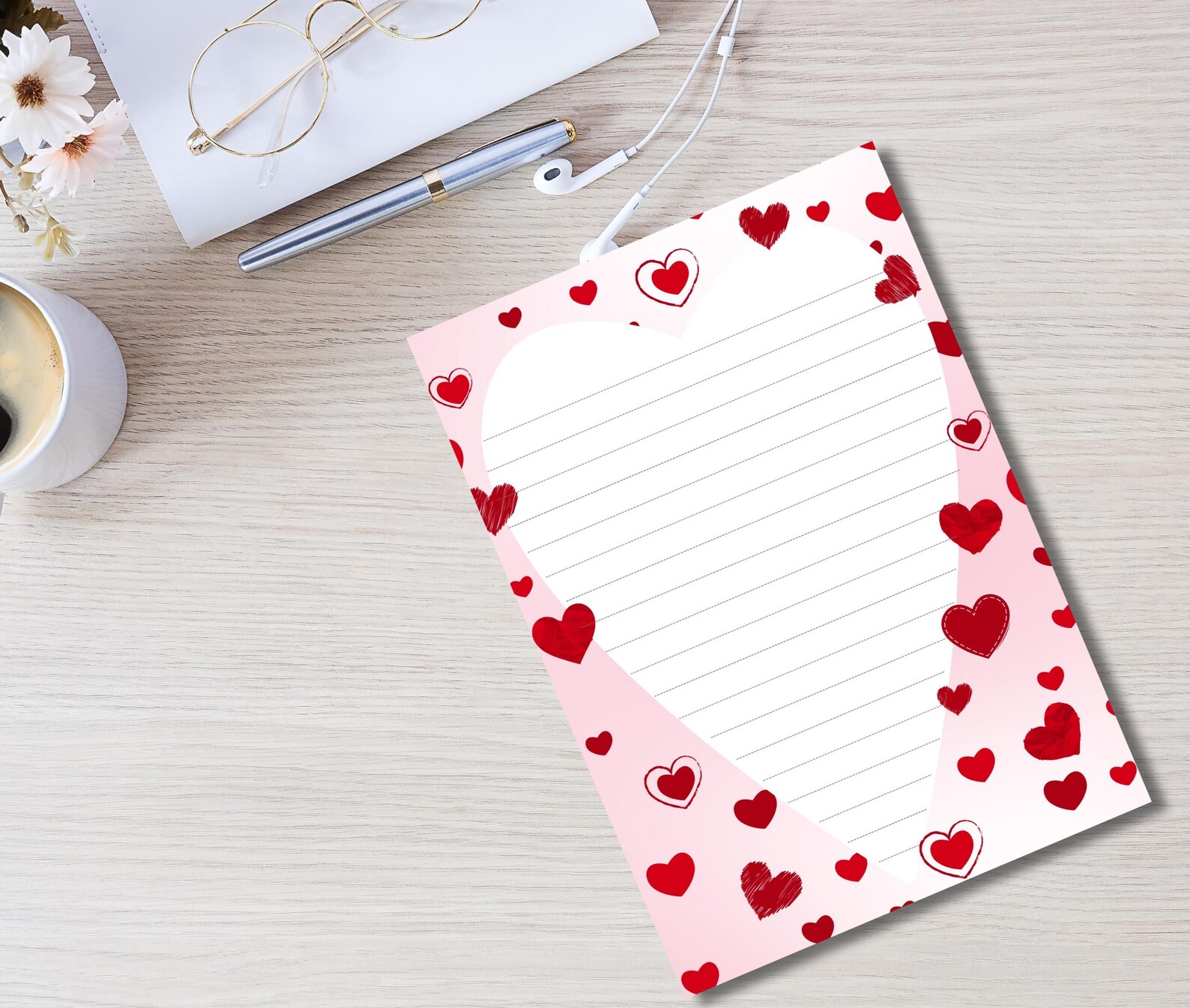 Hearts Printable Stationery-valentine's Day Printable Writing Paper ...
