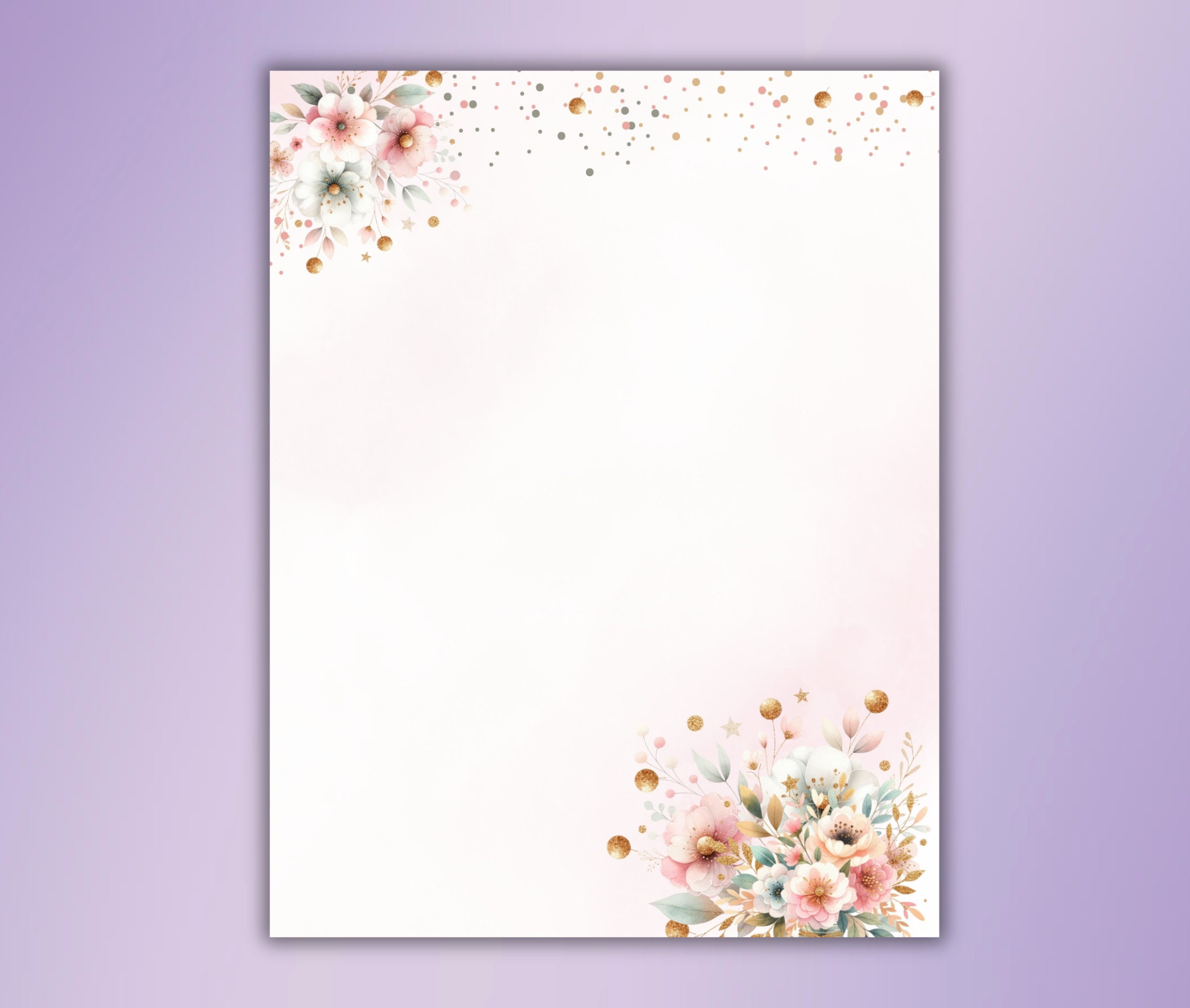Watercolor Pink Flower Printable Sataionery-flower Stationary- Writing ...