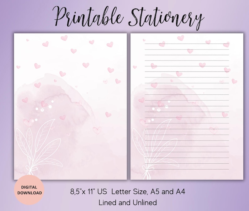 Heart Printable Stationery,digital Download,valentine's Day Printable ...