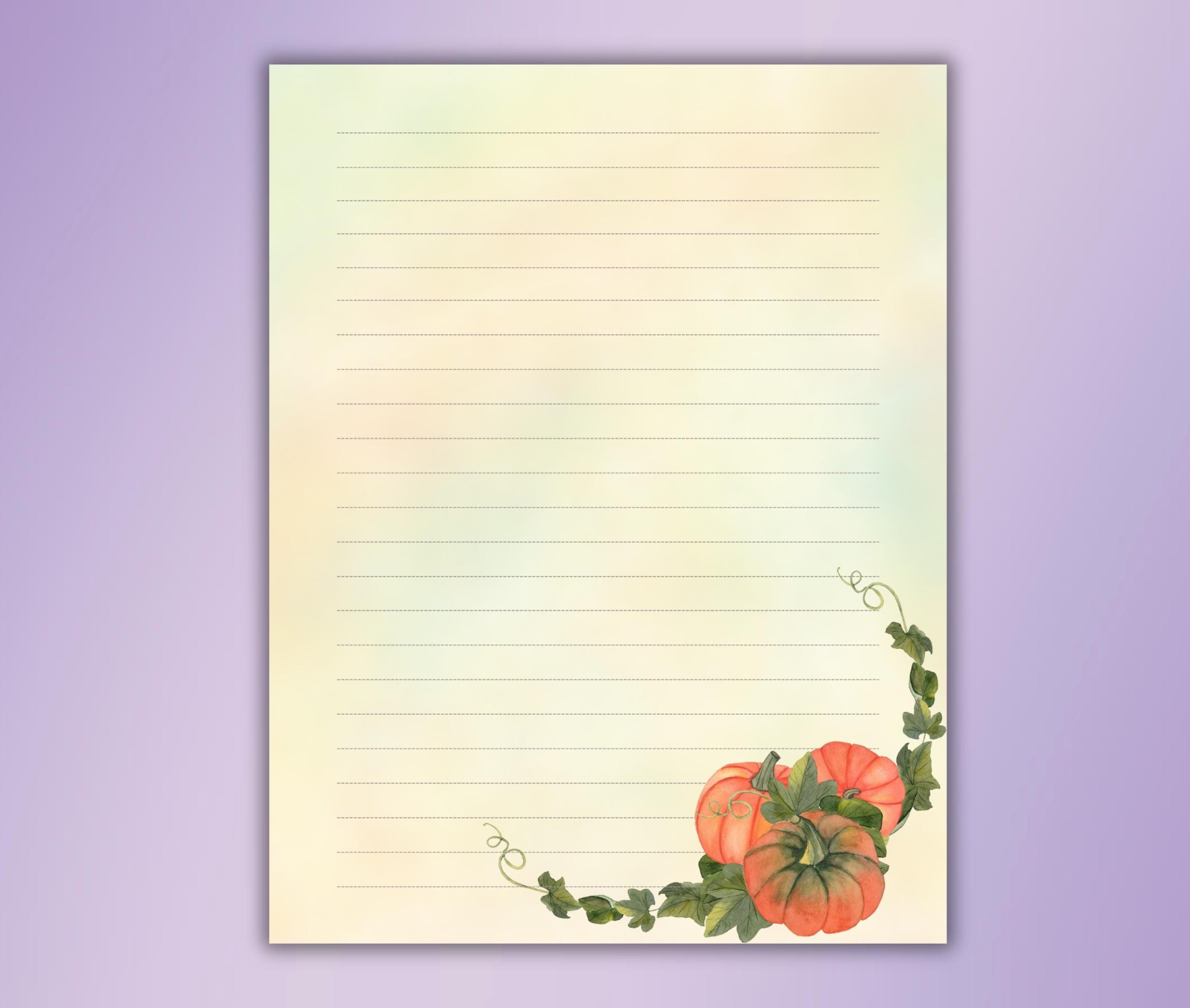 Pumpkin Printable Stationery-fall Pumpkins Writing Paper Set Lined ...
