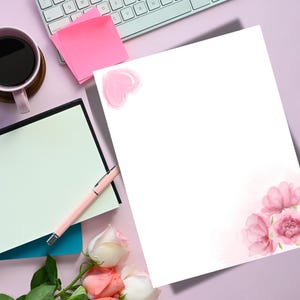 Watercolor Pink Flower Printable Stationery-hearts Love Letter Set ...