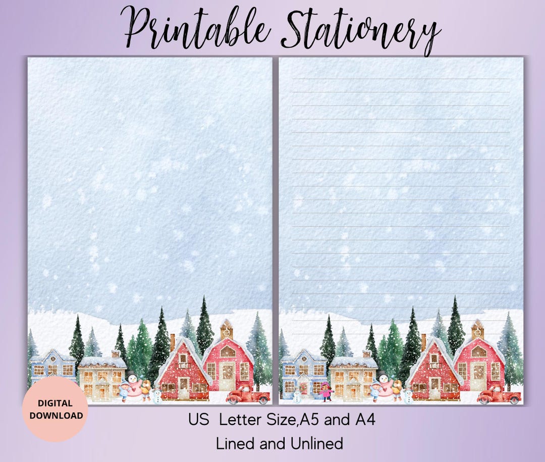 Winter Printable Stationery- Winter Homes Letter Writing Set A5/A4/US ...