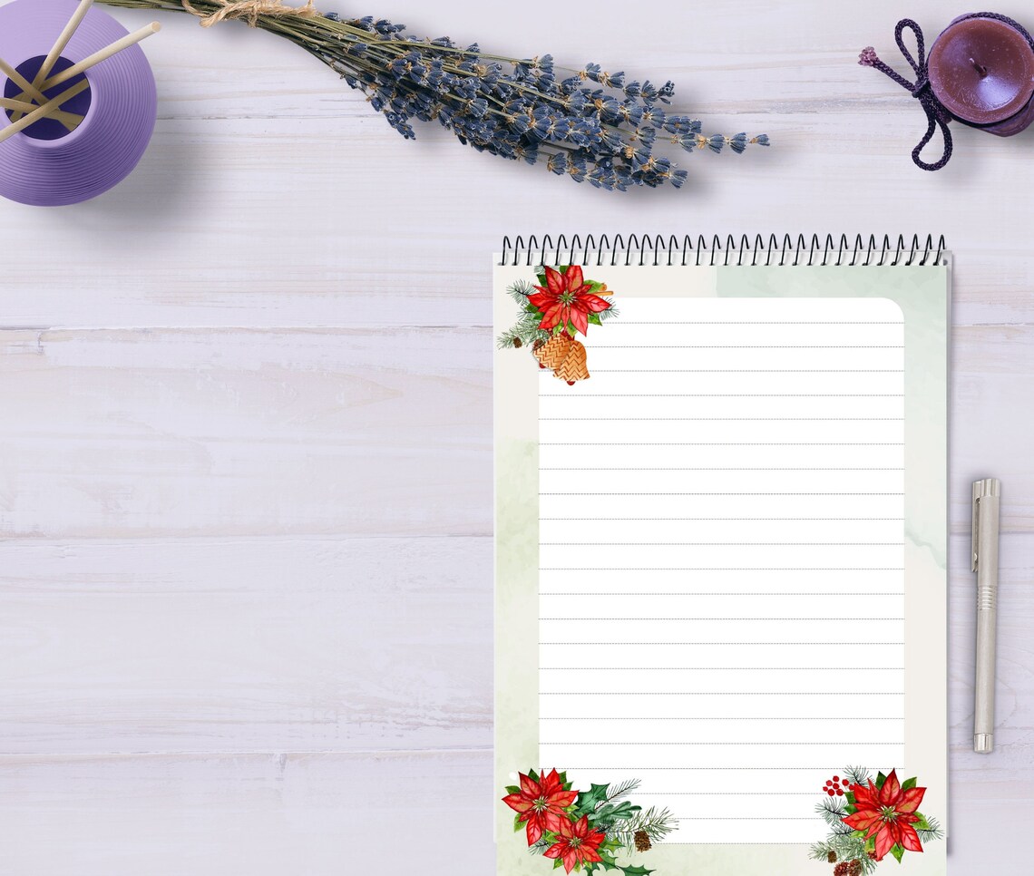 Christmas Poinsettia Printable Stationery-christmas Flower Writing ...