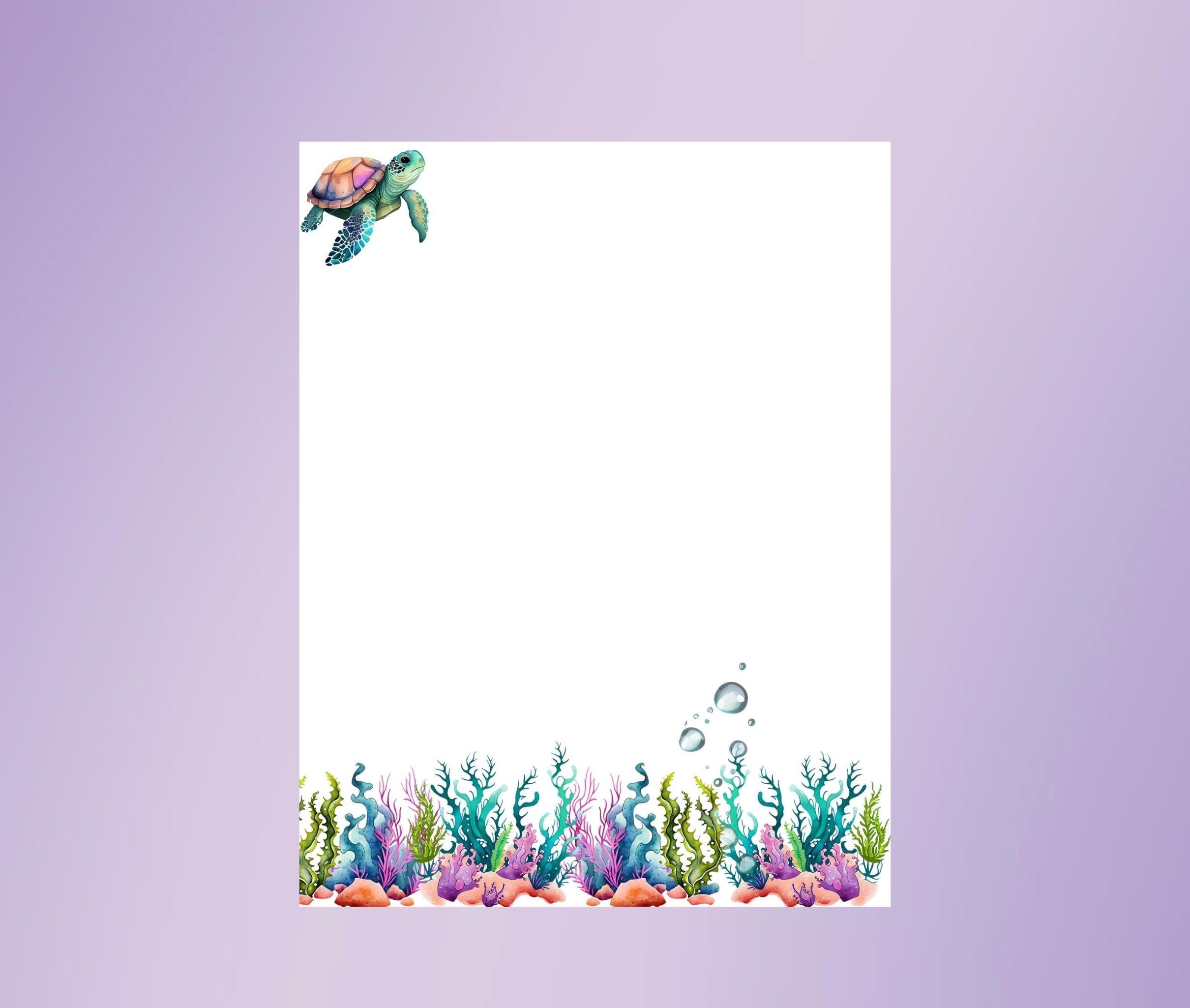 Turtle Sea Writing Set ,marine Printable Stationery,watercolor Writing ...