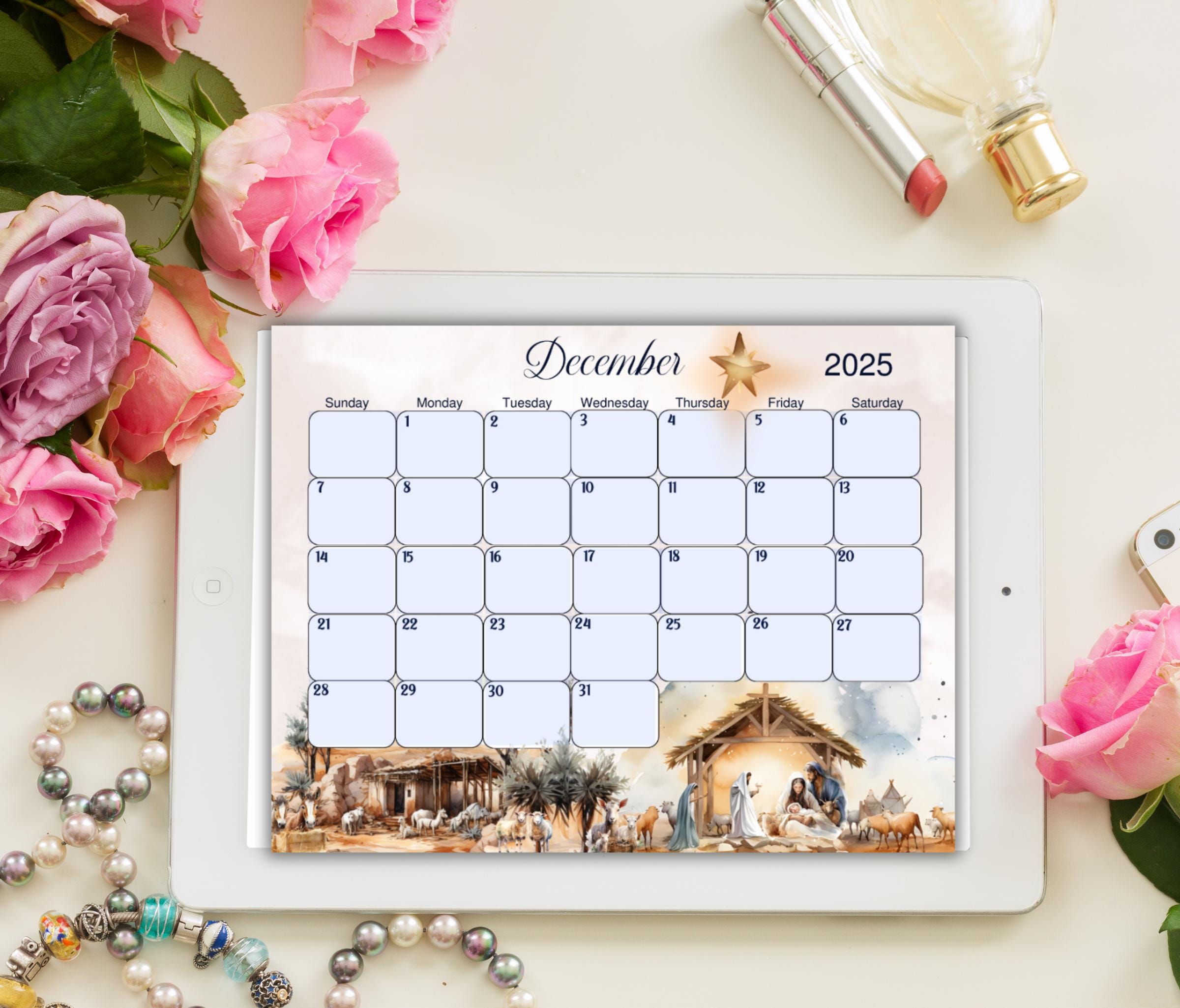 Nativity Religious Fillable Monthly Planner-christian Christmas ...