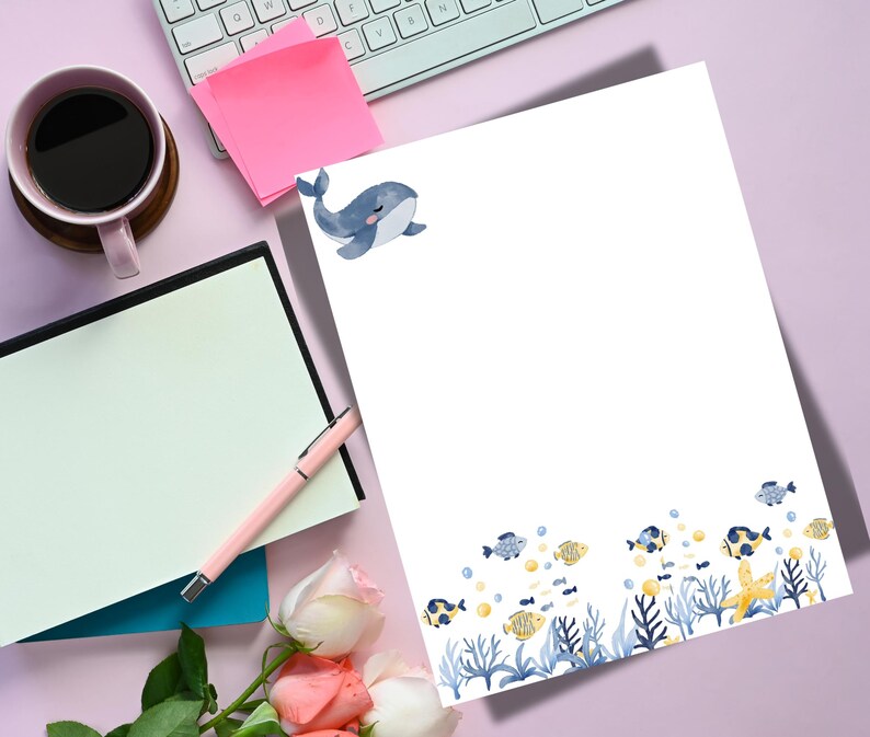 Sea Writing Set ,marine Printable Stationery,watercolor Writing Paper Letter A4,A5,US Letter ...