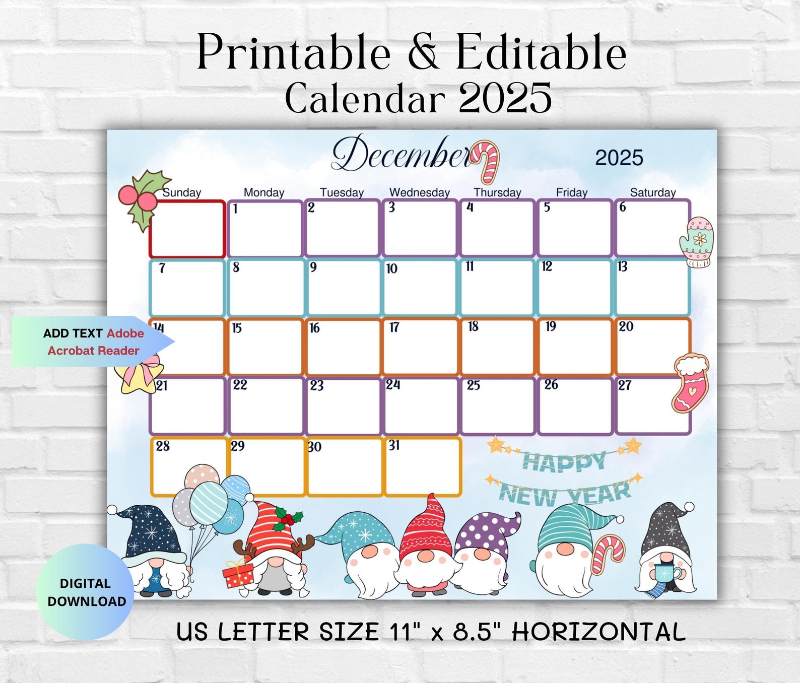 December 2025 Editable Calendar-christmas 2025 Monthly Planner Family ...